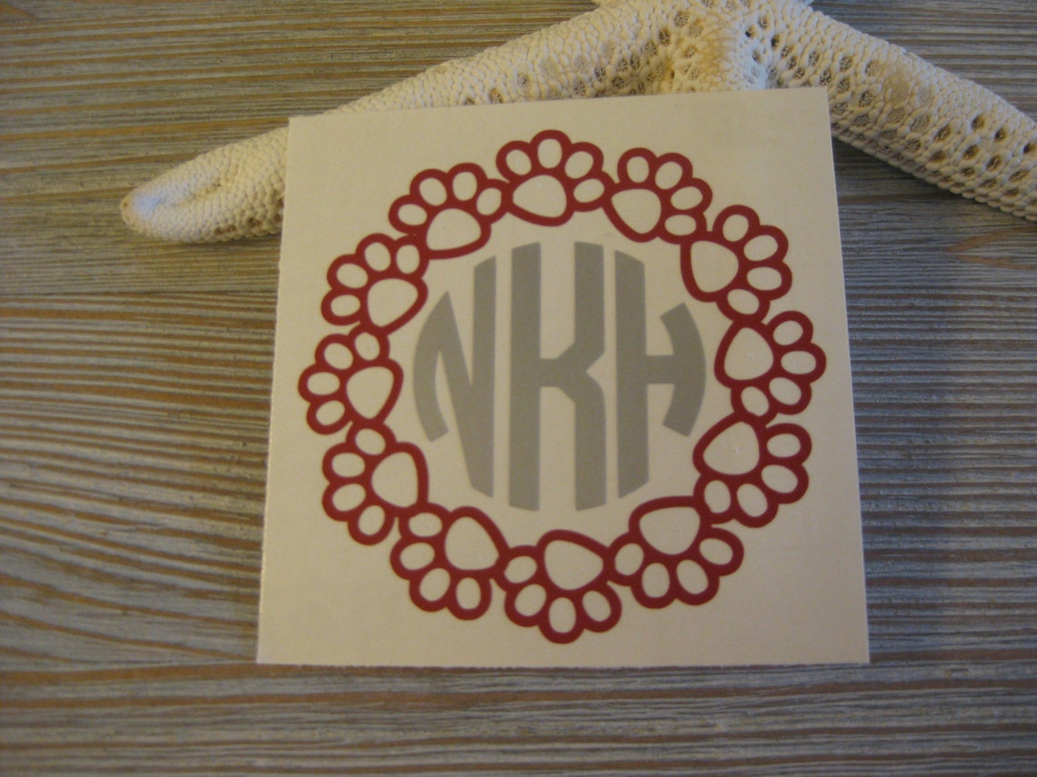 Paw Print Monogram Car Decal - Monogram Paw Print Car Decal - Monogram ...