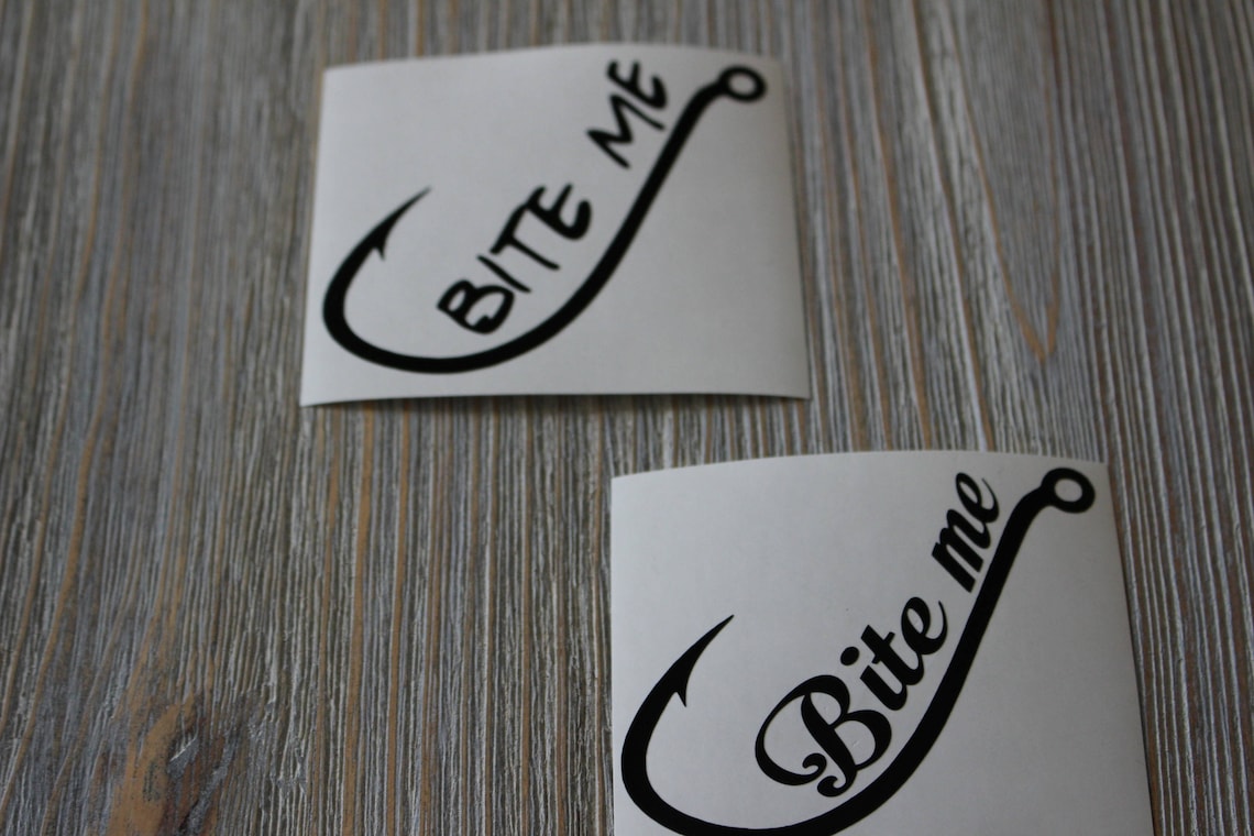 Fish Hook Decal - Bite Me Decal - Fish Hook Car Decal - Bite Me Car ...