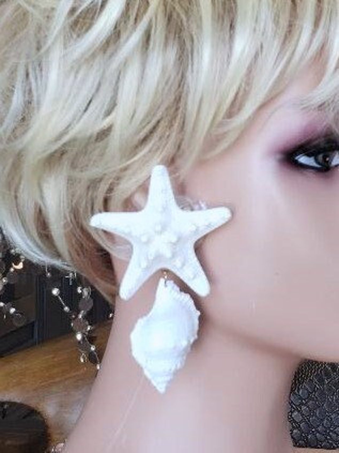 Shell Earrings 4 Long Seashell White Starfish Seashell Stud Ocean ...