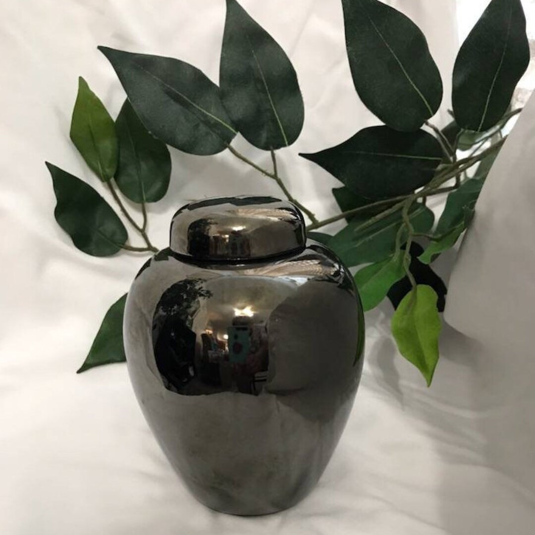Medium Black Ginger Jar, Cremation Urn, Keepsake Jar, Glazed With ...