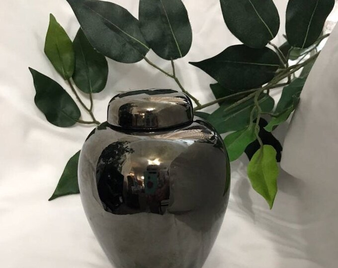 Medium Black Ginger Jar, Cremation Urn, Keepsake Jar, Glazed With ...