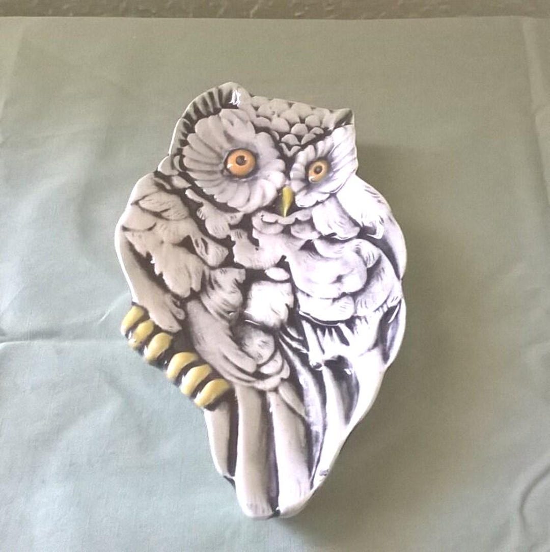 Owl Spoon Rest, Hand-painted White With Black Antiquing, Wildlife ...