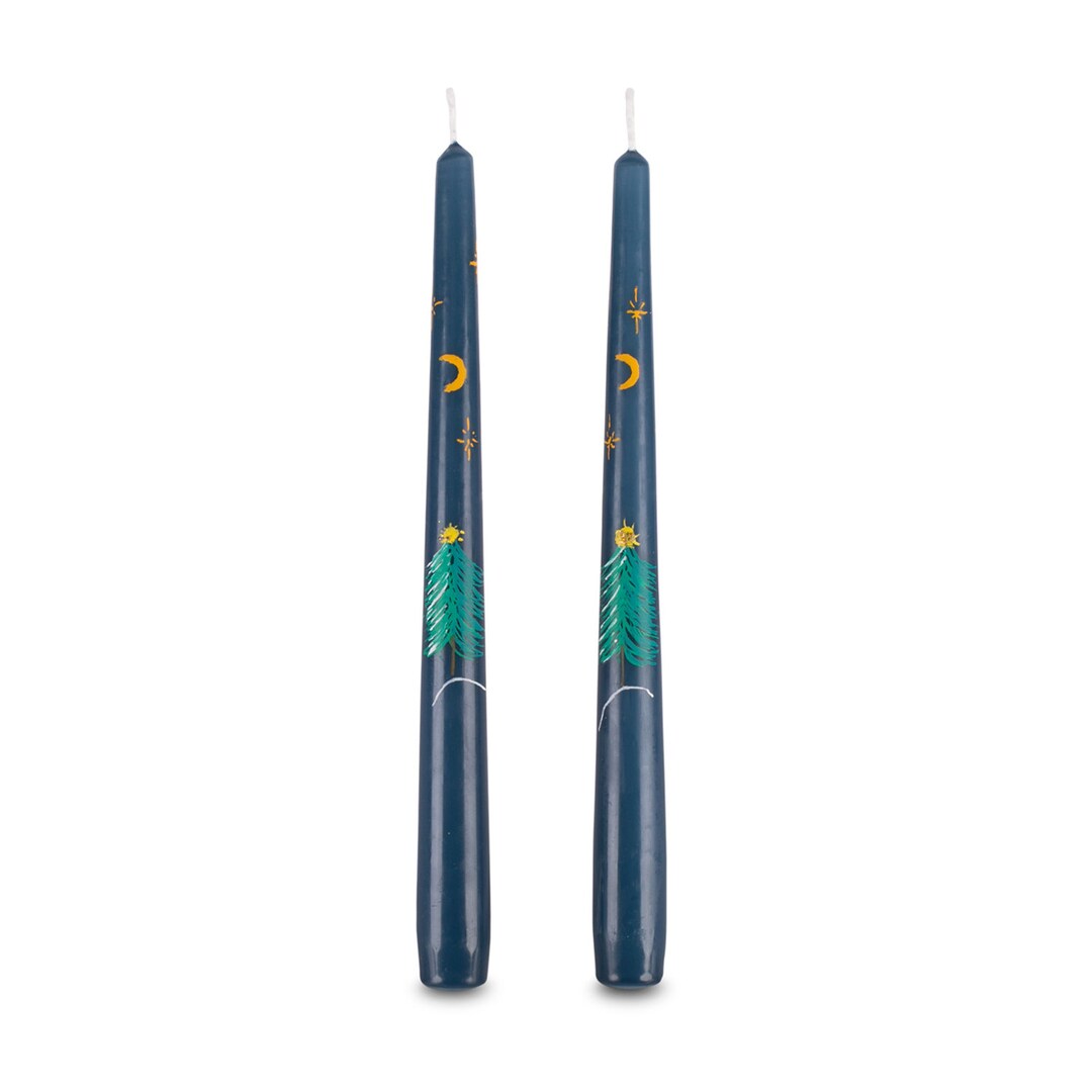 Hand Painted Blue Taper Candles: Gold Night Design, Set of 2 - Etsy