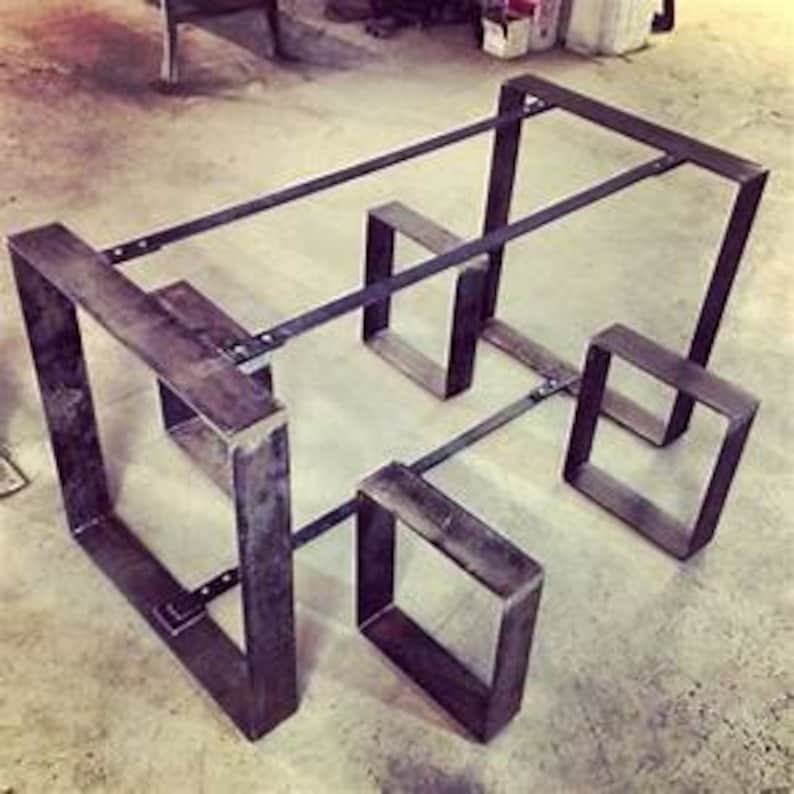 One Table and Two Benches Steel Legs, Handmade Metal Base for Farmhouse ...