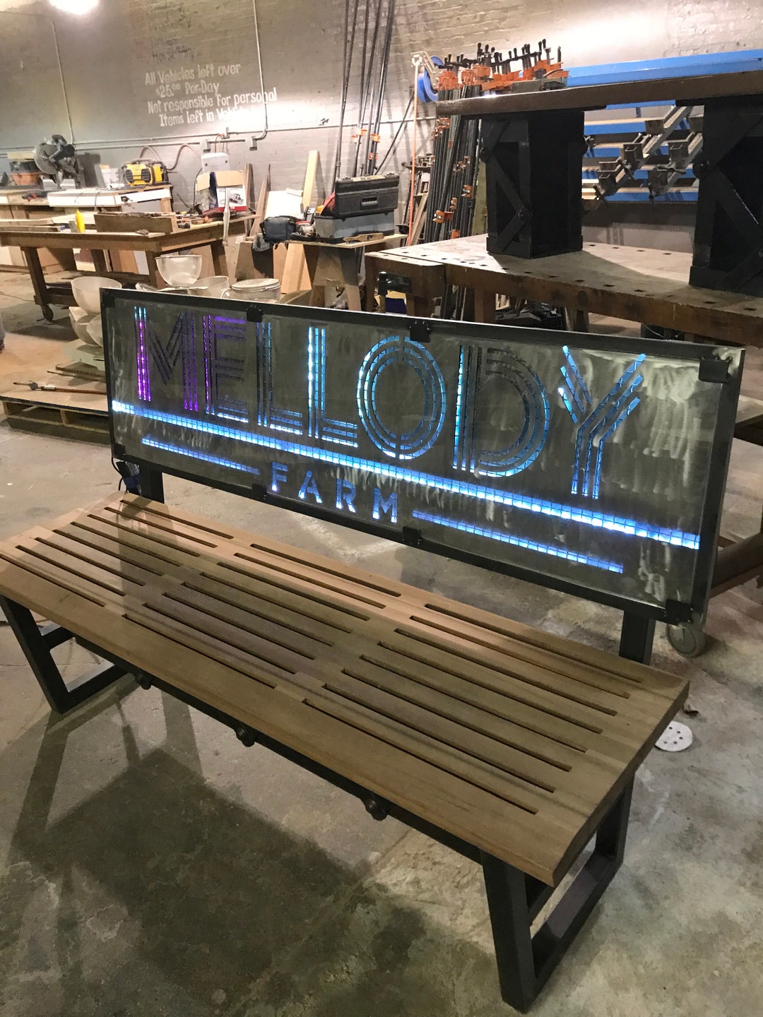 LED Custom Metal Bench (your Logo) - Etsy