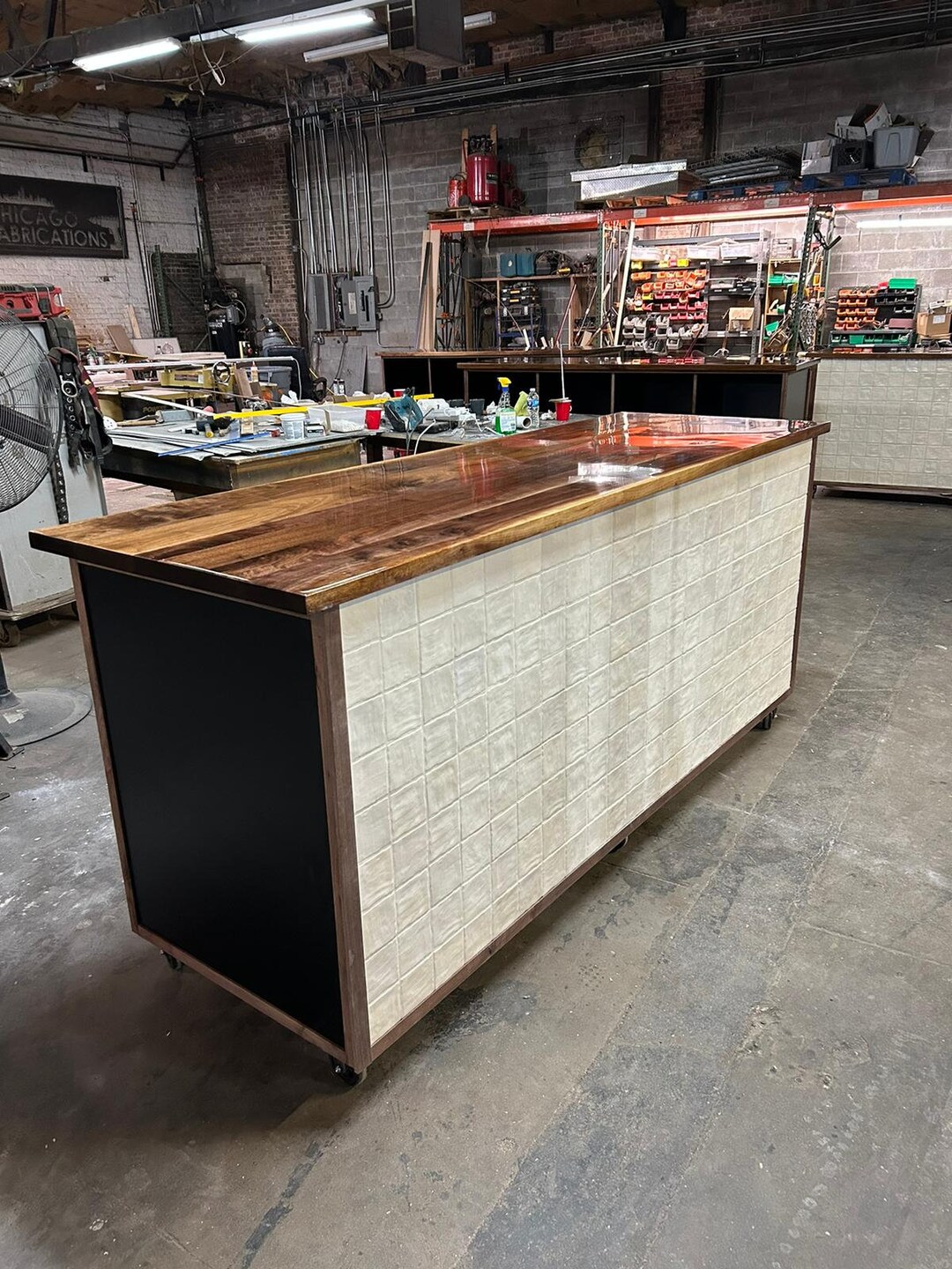 Bar Counter With Walnut Top and Tile Detail - Etsy