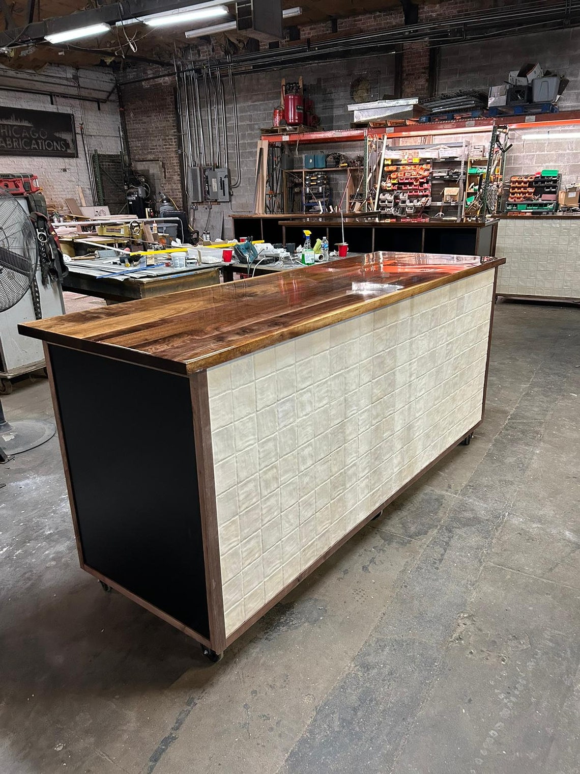 Bar Counter With Walnut Top and Tile Detail - Etsy