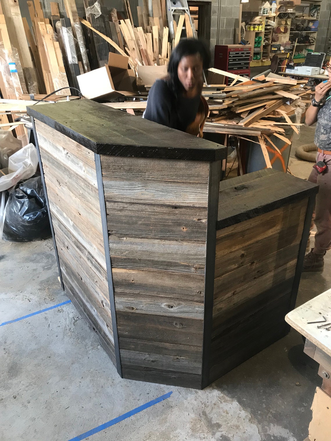 Octagonal Wooden Reception Desk, Custom Furnished Curved Modern ...