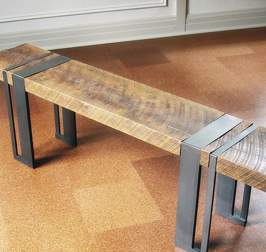Reclaimed Wood and Metal Bench, Industrial Bench, Entryway Bench ...
