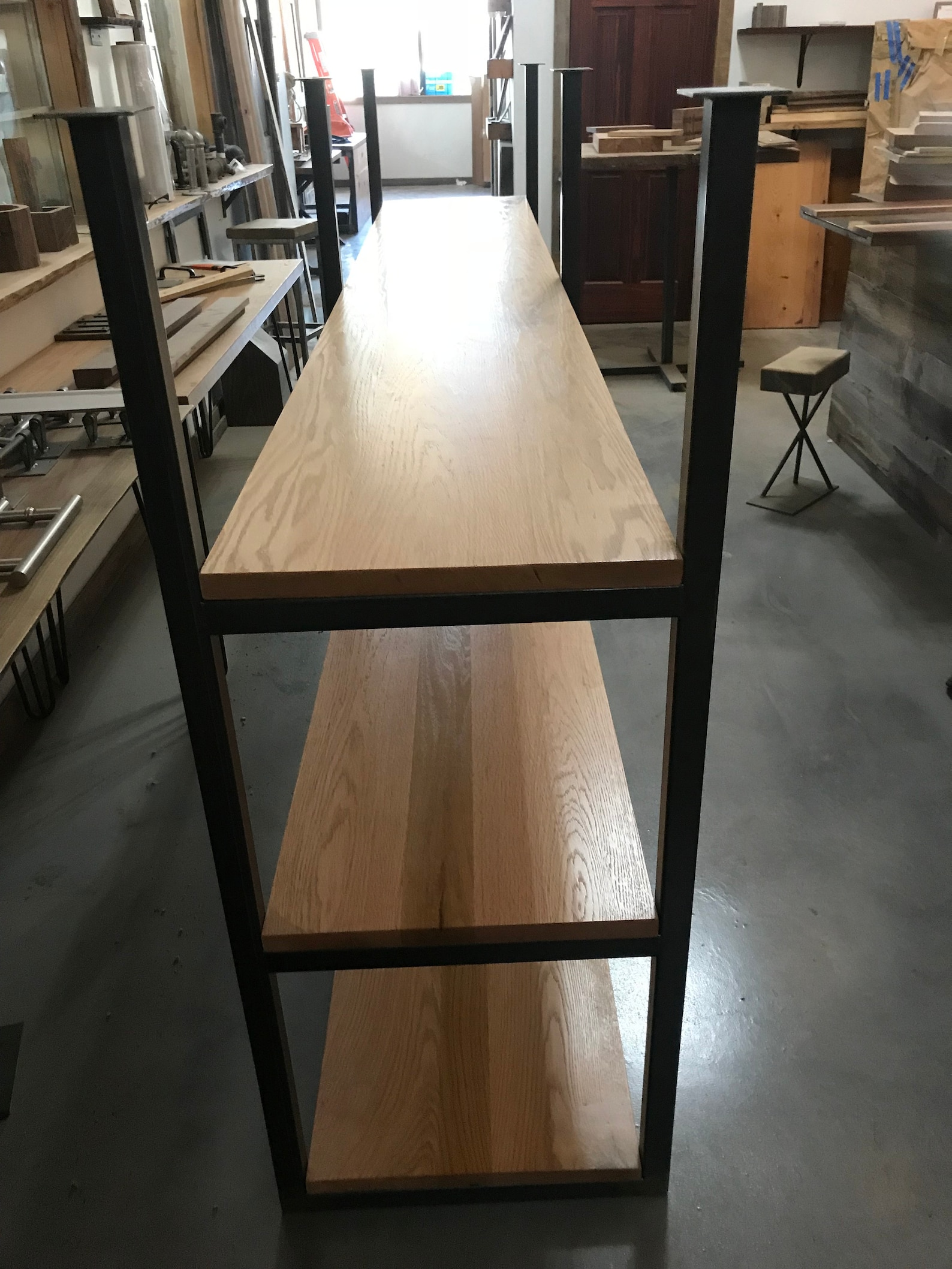 Ceiling Mounted Shelving System Made From Solid Tube Steel and Oak Wood ...