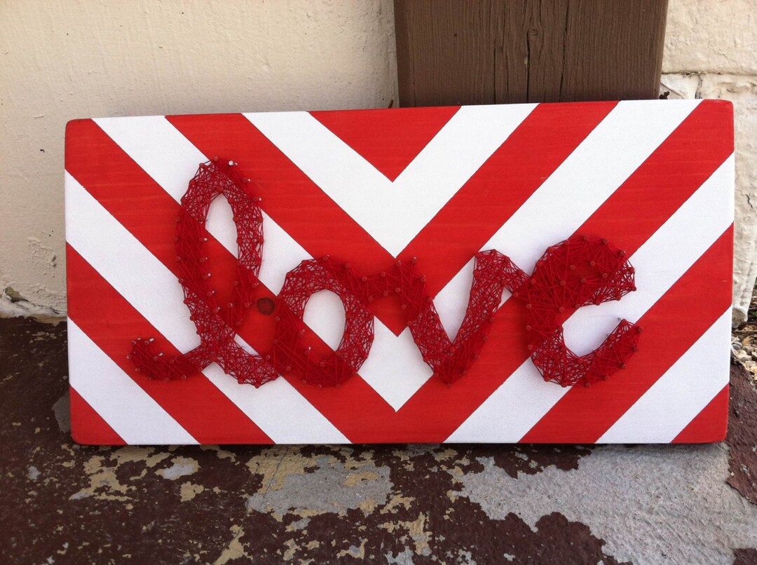 Red and White Chevron String Art, Love String Art, Wall Art, Home Decor ...