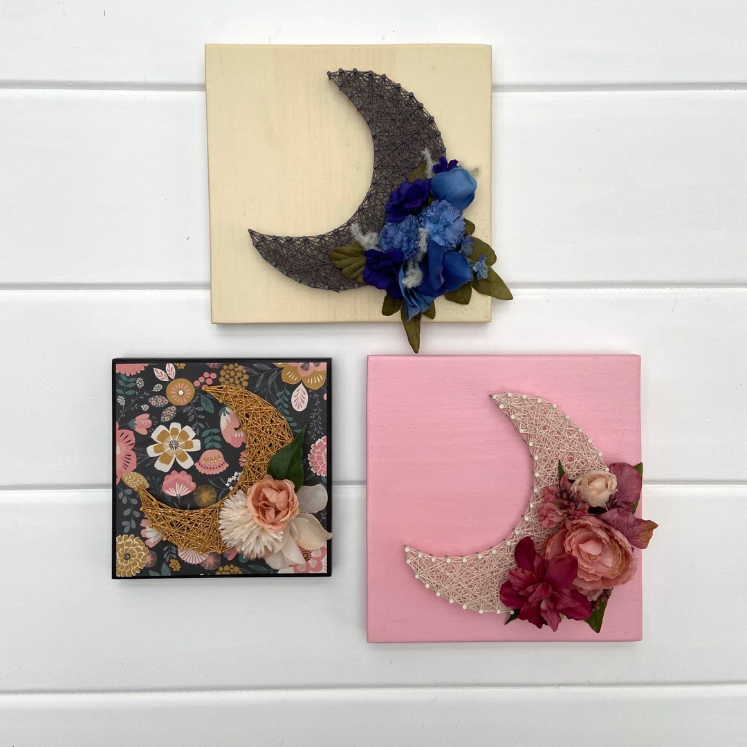 Moon String Art, Floral & Moon Art, Nursery Decor - Etsy