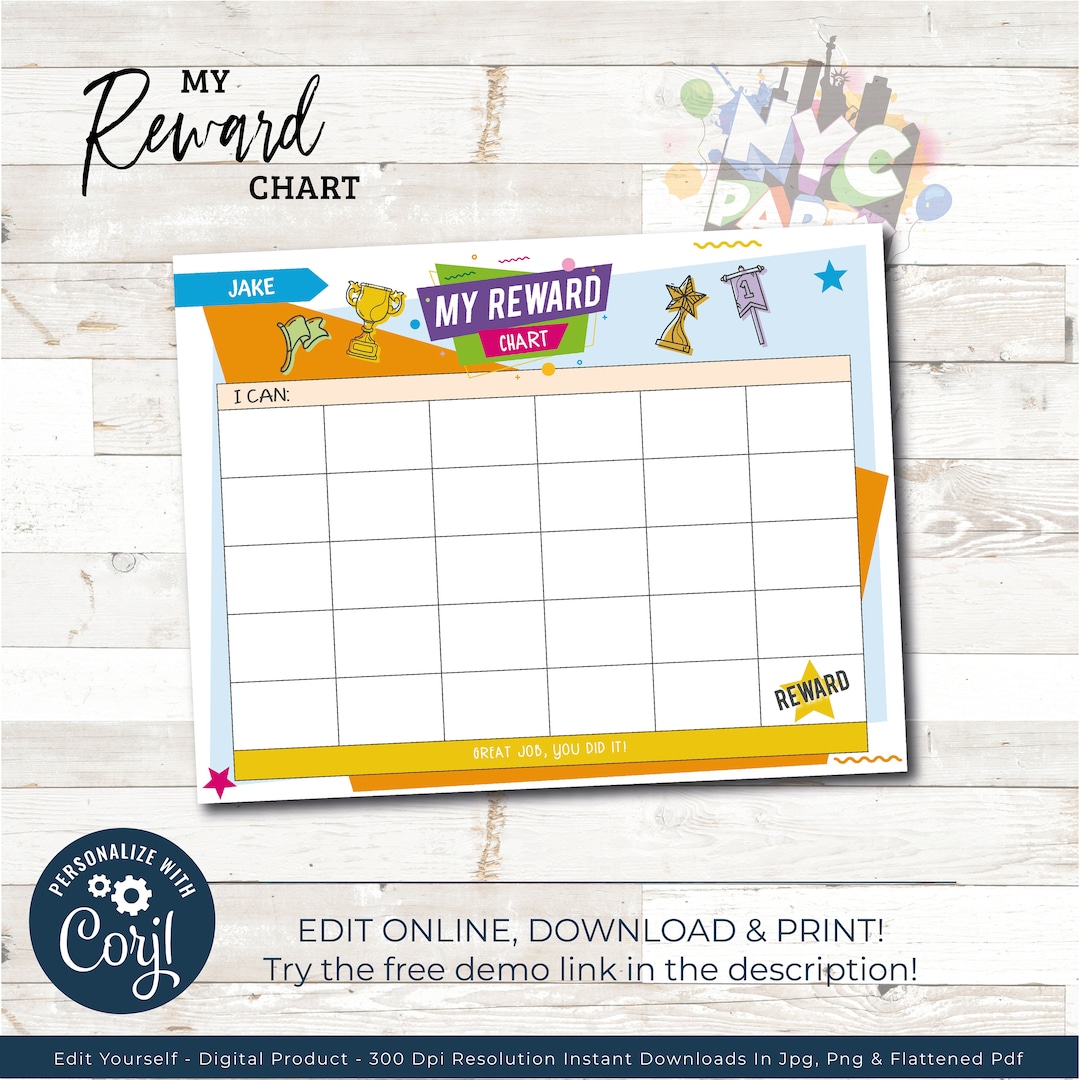 Editable Kids Reward Chart, Editable Kids Reward System, Kids Reward ...