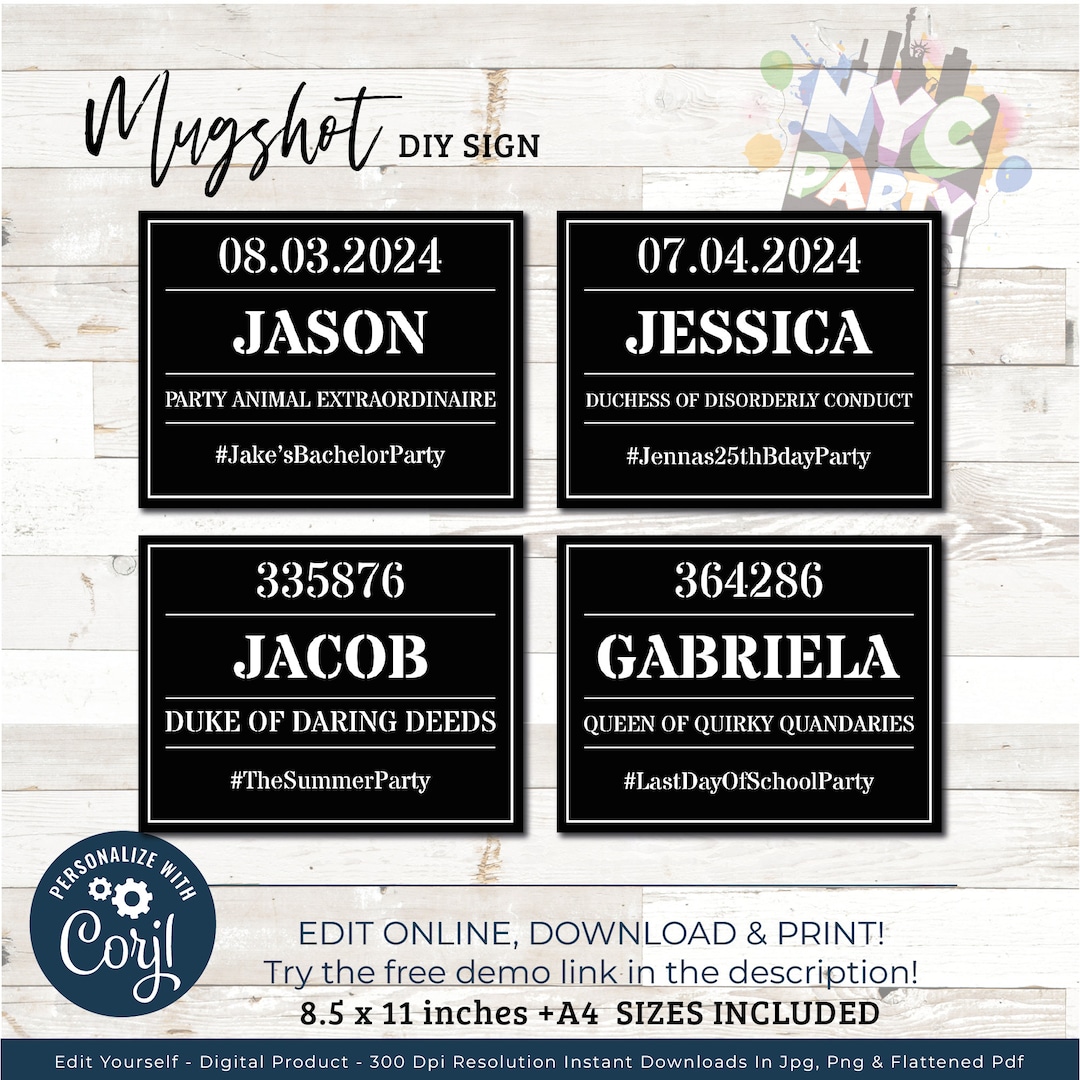Mugshot Jail Signs, Mugshot Props, Birthday, Retirement, Bachelorette Parties, Photo Booth ...