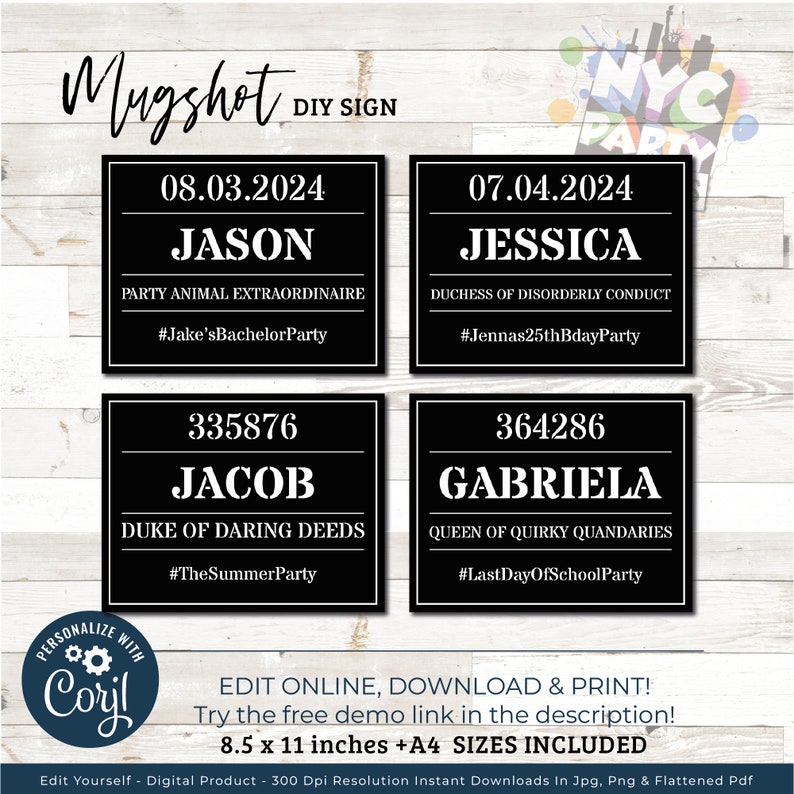 Editable Mugshot Sign: Party Photo Booth Prop (digital Download) - Etsy