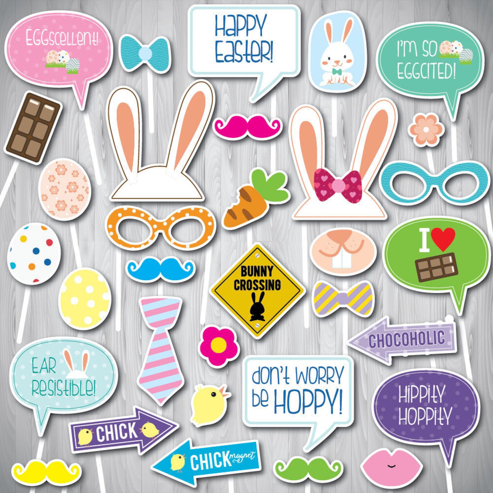 Easter Photo Booth Props: Printable Bunny Party Decor (instant Download ...