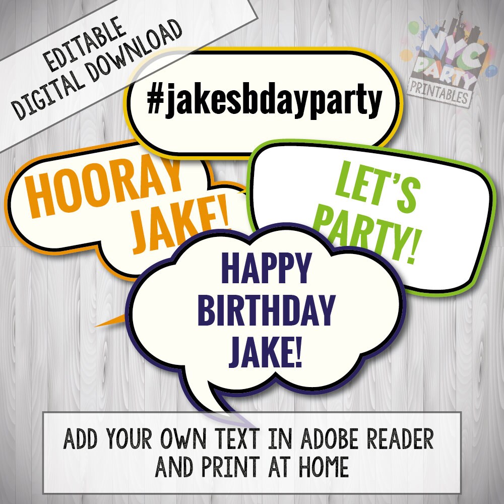 Kids Birthday Photo Booth Props | Editable Speech Bubble Signs | Silly ...