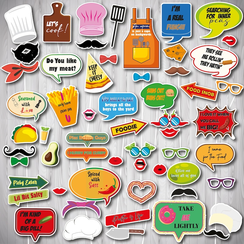 Foodie Photo Booth Props: Pizza, Tacos, Party Favors (instant Download ...