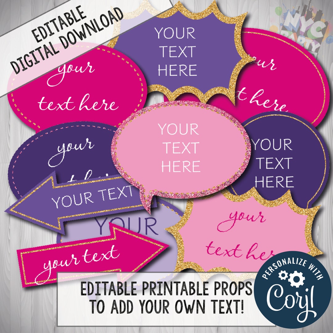 Editable Photo Booth Props: Pink & Purple Glitter (digital Download) - Etsy