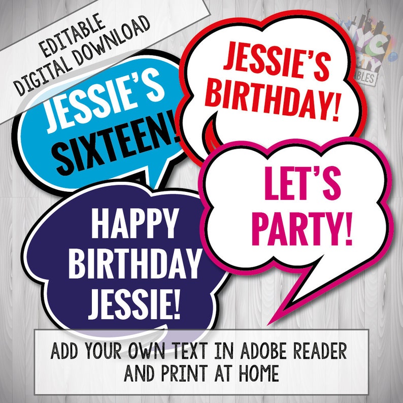 Kids Birthday Photo Booth Props | Editable Speech Bubble Signs | Silly ...