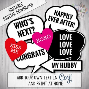 Wedding Props, Editable Photo Booth Props, Edit With CORJL, Custom ...