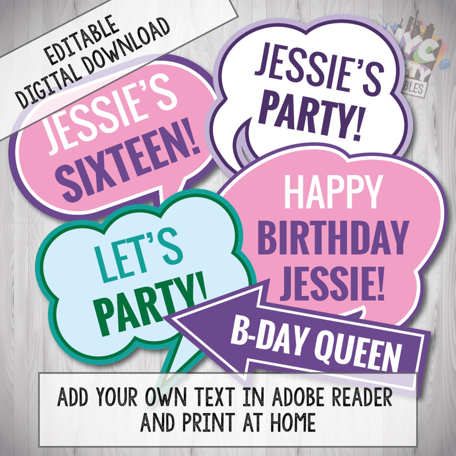 Editable Photo Booth Props: DIY Printable Word Bubbles (digital ...