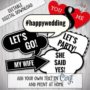 Wedding Props, Editable Photo Booth Props, Edit With CORJL, Custom ...