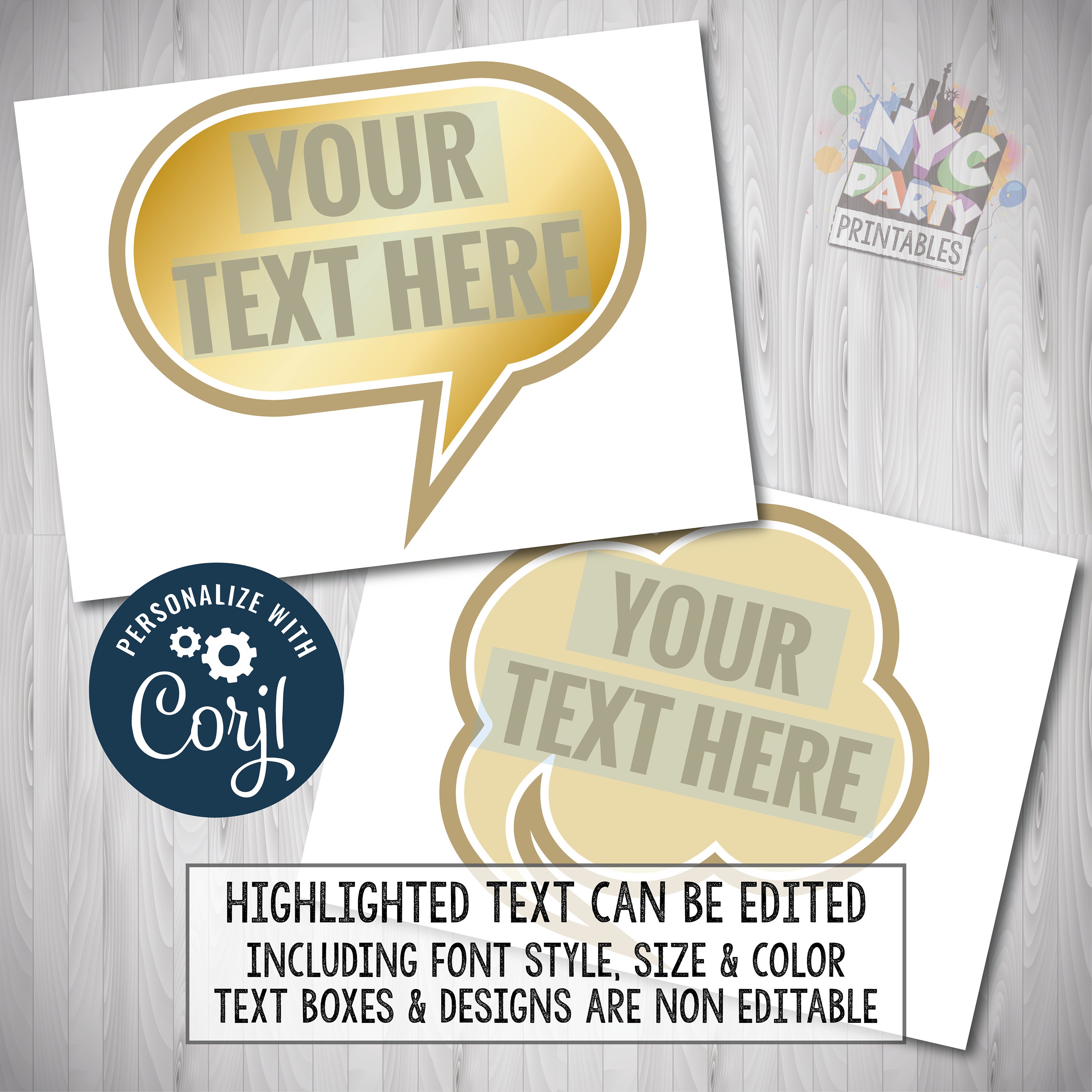 Editable Champagne Gold Photo Booth Props: Earth Tones (digital ...
