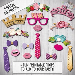 Editable Photo Booth Props: Pink & Purple Glitter (digital Download) - Etsy