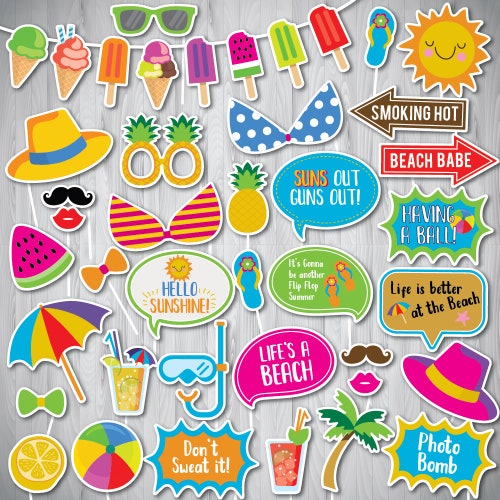 Printable Summer Photo Booth Props Pool Party Photobooth - Etsy