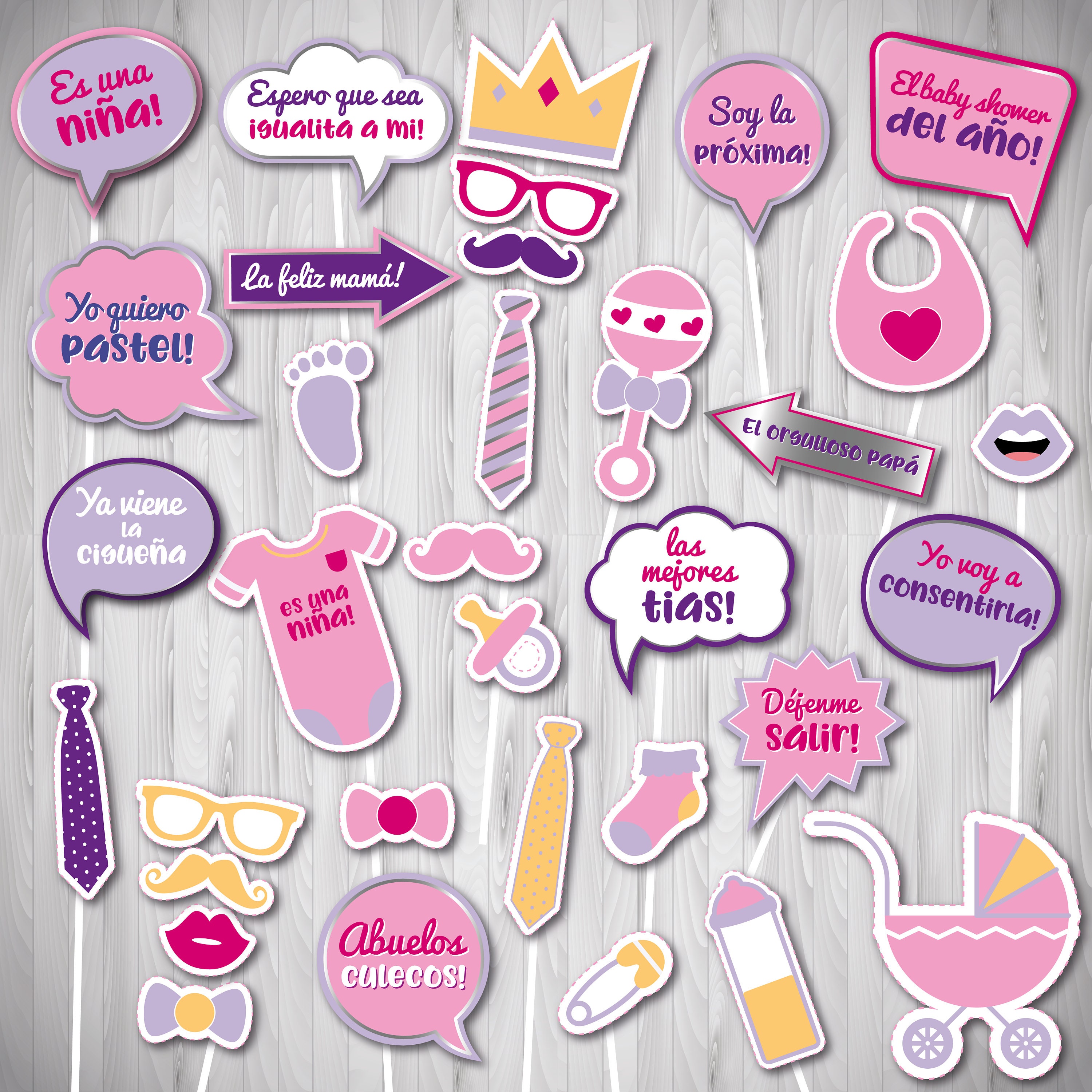 Spanish Language Props, Es Un Nina Props, Spanish Pink Girl Baby Shower ...