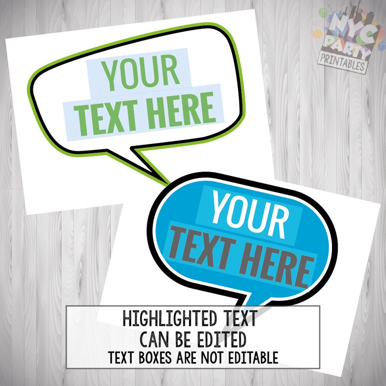Kids Birthday Photo Booth Props | Editable Speech Bubble Signs | Silly ...