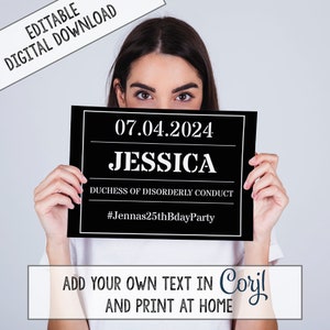 EDITABLE Mugshot Jail Signs, Party Props Birthday, Retirement, Bachelorette Parties, Photo Booth ...
