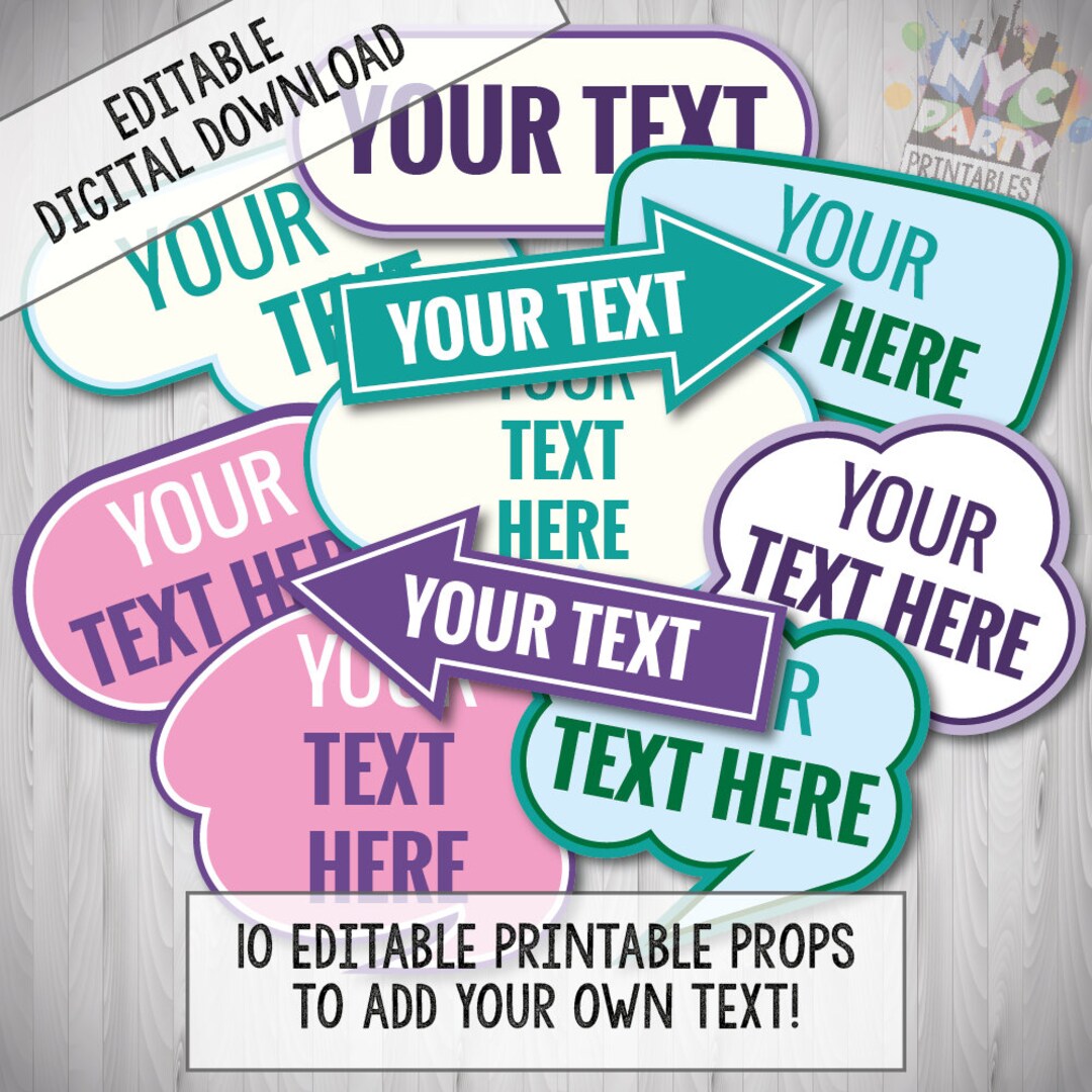 Editable Photo Booth Props: DIY Printable Word Bubbles (digital ...