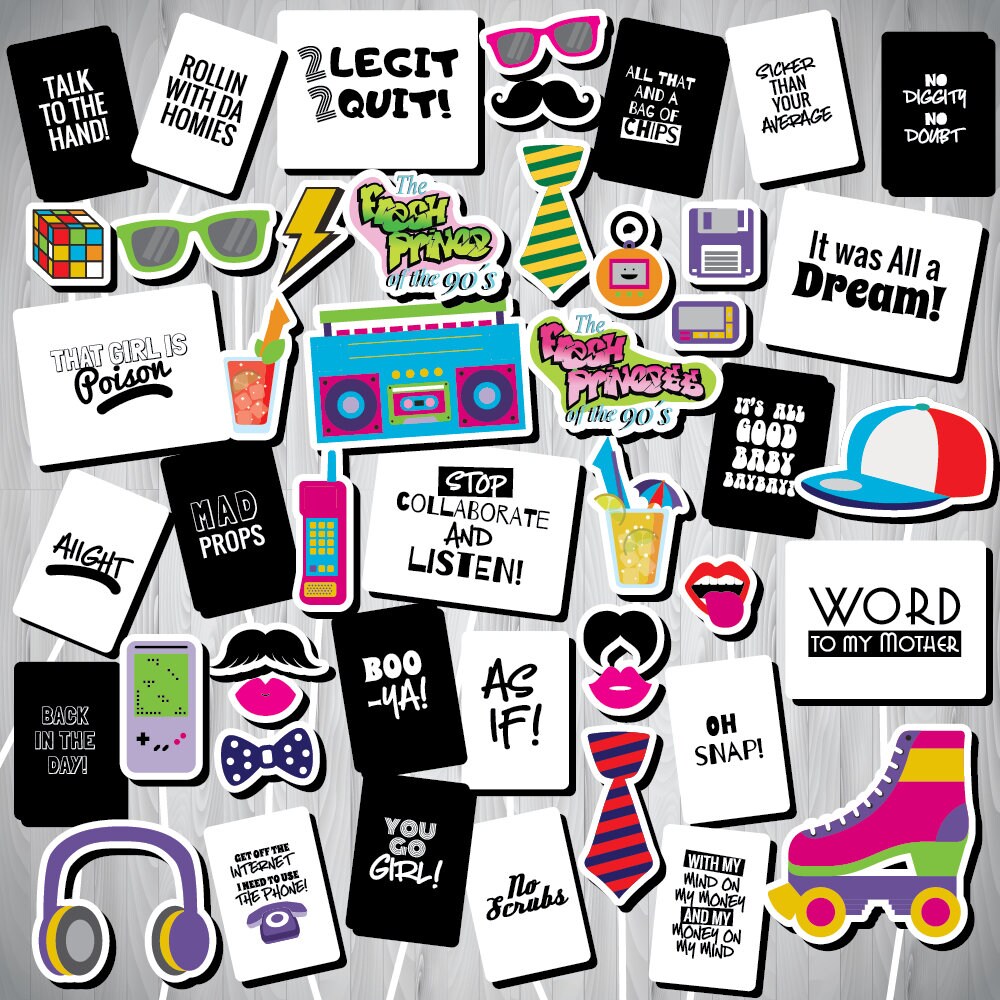 90s Hip Hop Photo Booth Props: Retro Party Decorations (printable PDF ...