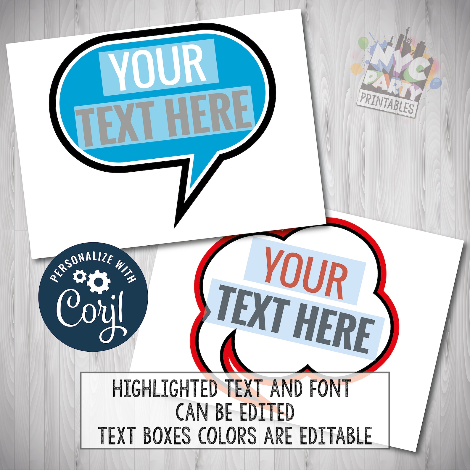 Editable Photo Booth Speech Bubble Props: Add Your Own Text (digital ...
