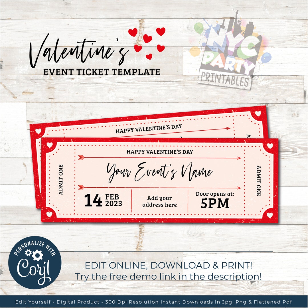 Editable Valentine Event Ticket, Valentine's Day Event Ticket Template ... Editable Valentine Event Ticket, Valentine's Day Event Ticket Template ...