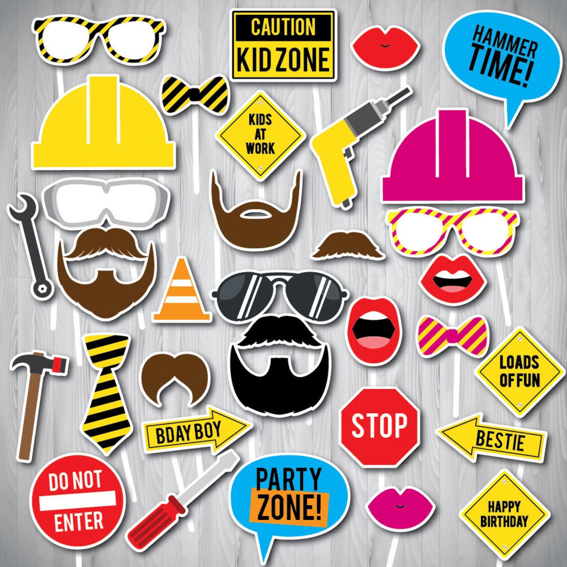 Construction Party Photo Booth Props Printable Photo Booth - Etsy