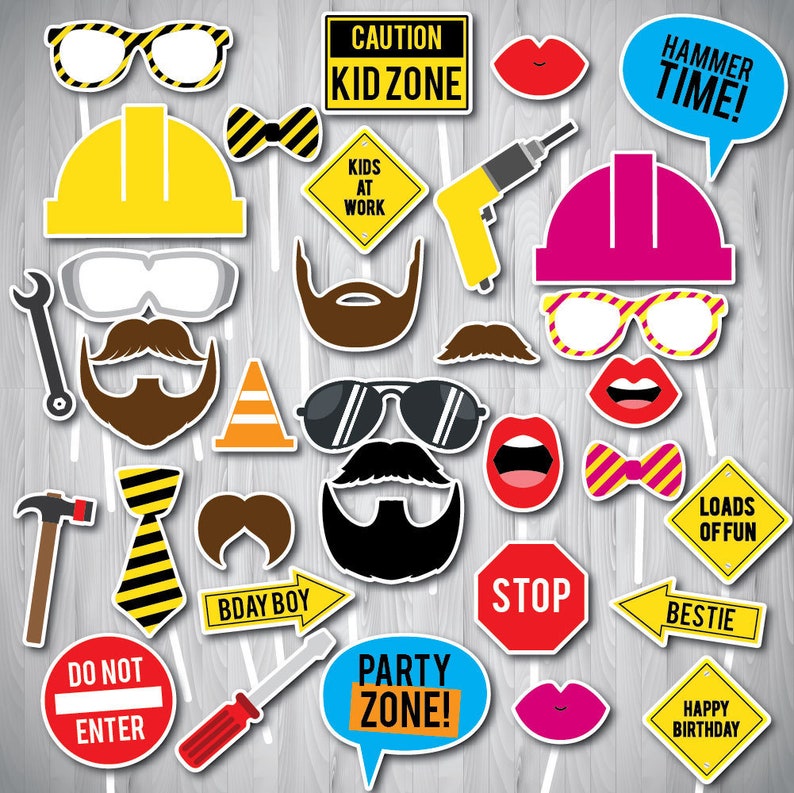 Construction Party Photo Booth Props: Hard Hat, Tools (digital Download ...