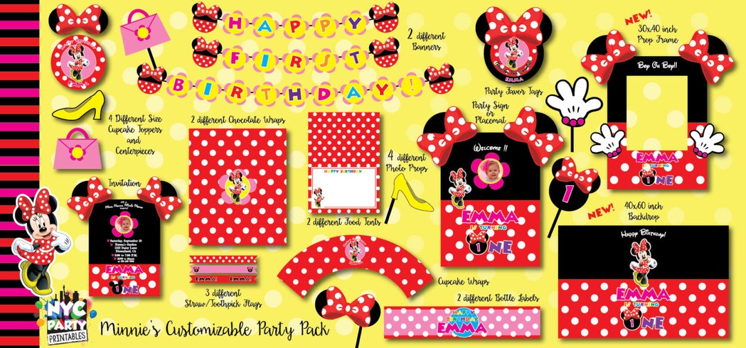 Minnie Mouse Birthday, Minnie Mouse Party Pack With Photo Booth Props ...