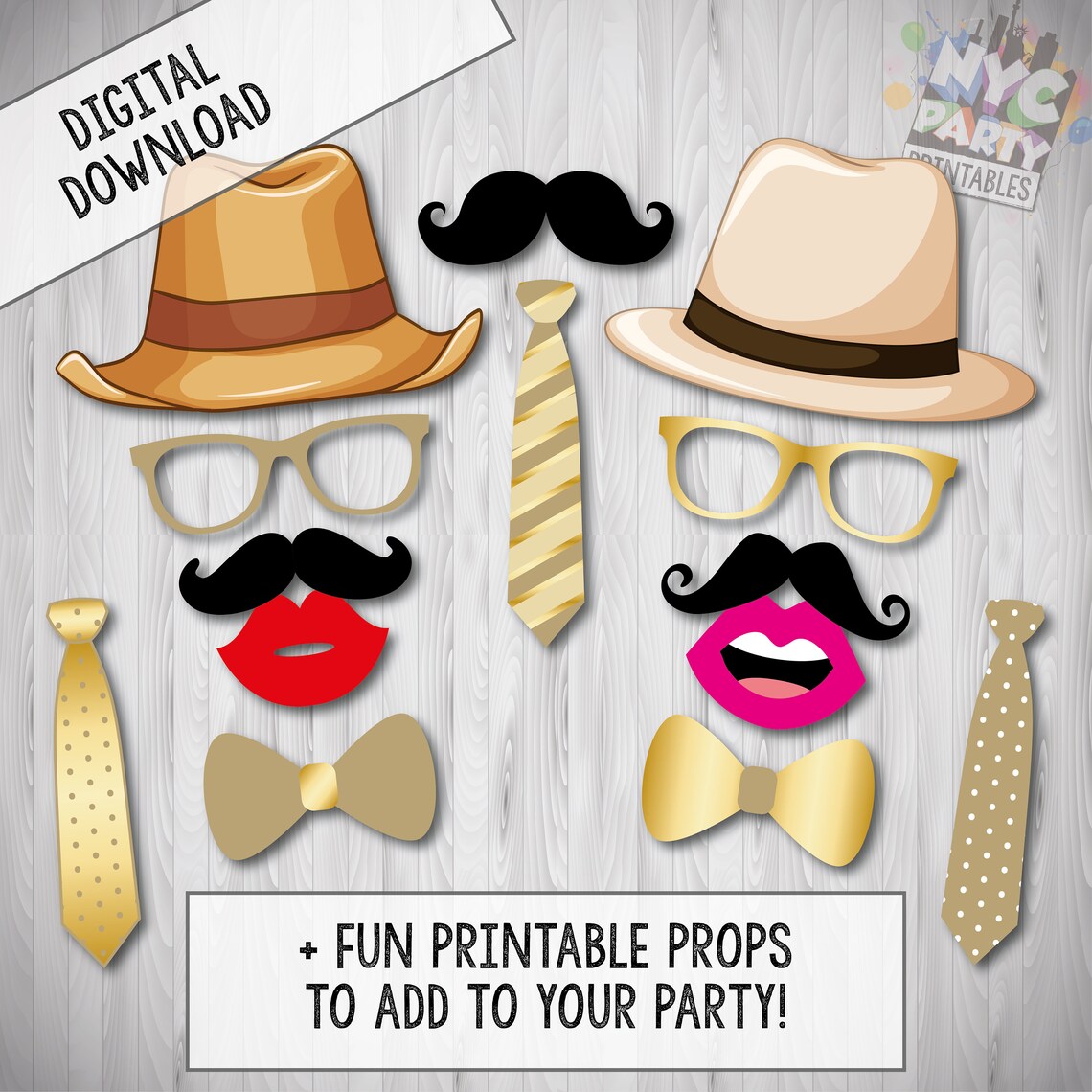 Editable Champagne Gold Photo Booth Props: Earth Tones (digital ...