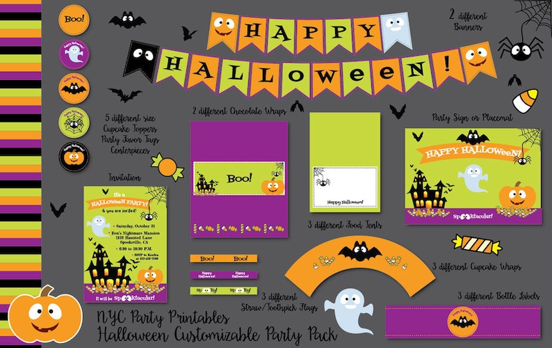 Halloween Party Printable Decor Bundle: Banners, Signs, Labels (digital ...