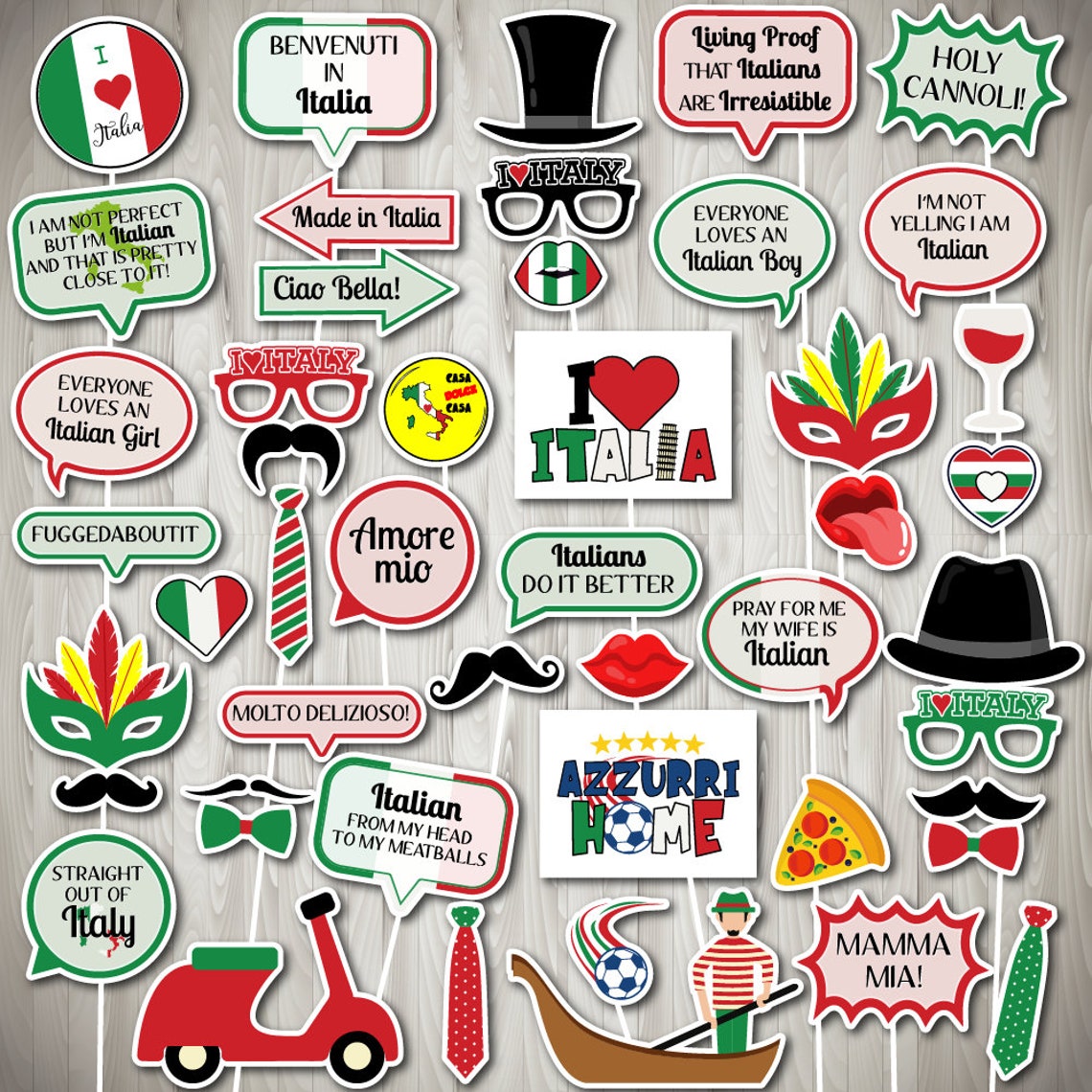 Italian Photo Booth Props: Italy Party Decorations (digital Download ...
