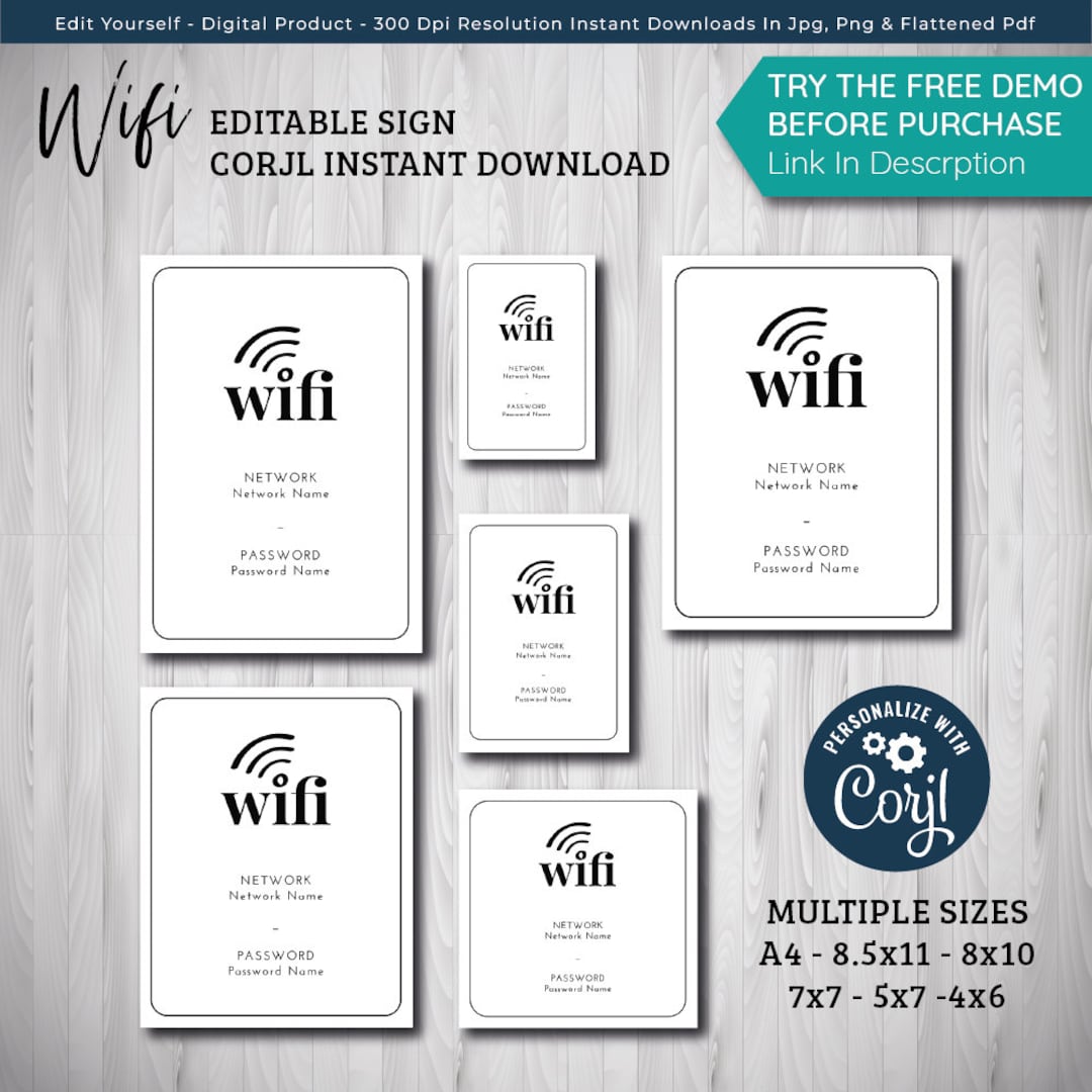 Wifi Sign, EDITABLE Wifi Password Sign Template, Airbnb Template, VRBO ...