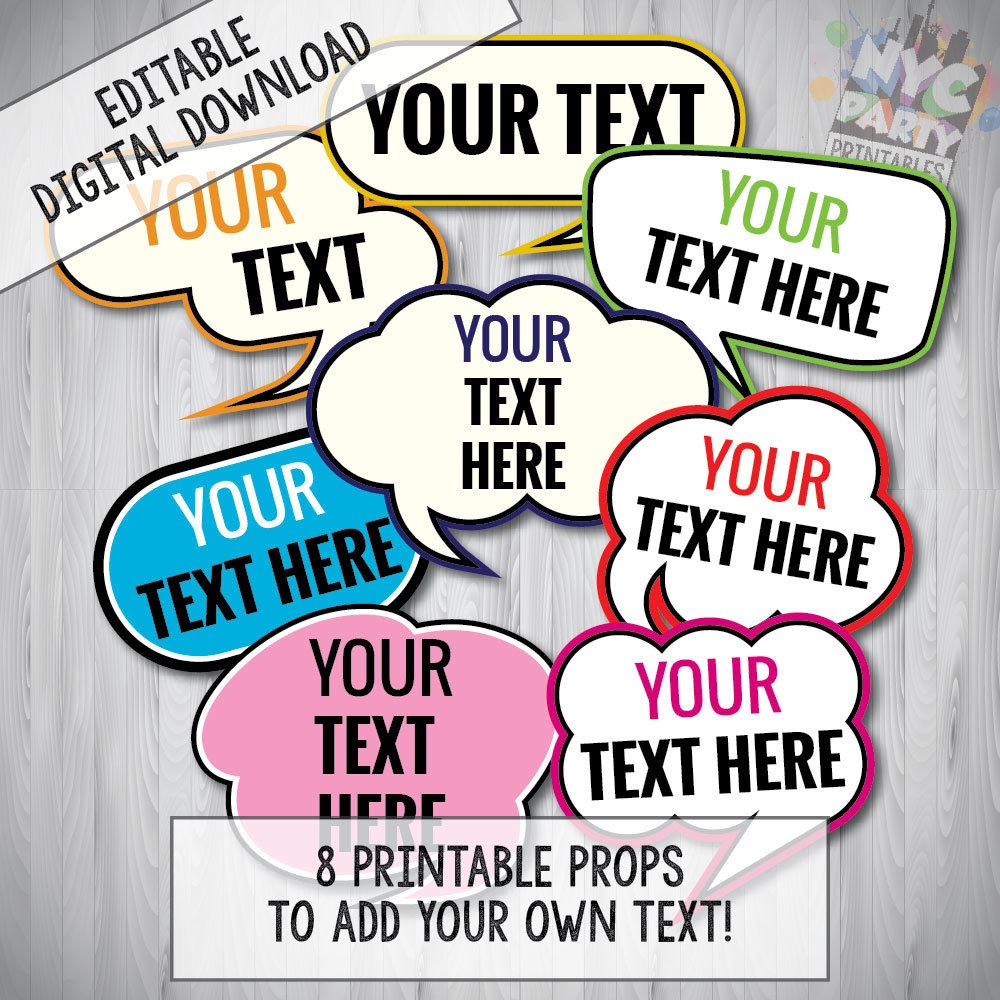 Editable Photo Booth Props: DIY Text Bubbles (digital Download) - Etsy