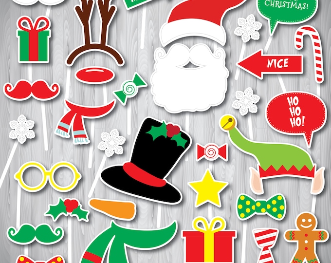 Christmas Photo Booth Props, Photo Props for Holiday Party, Printable ...