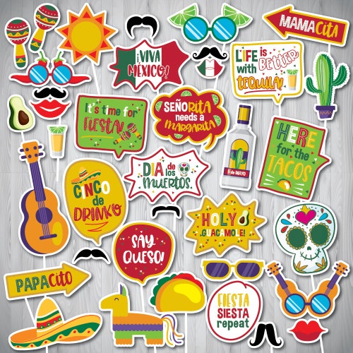 Fiesta Photo Booth PRINTABLE Props Cinco De Mayo Mexican - Etsy
