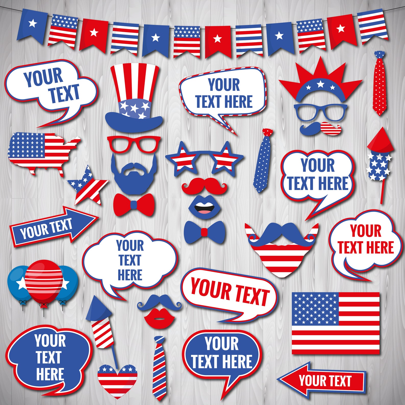 Editable 4th of July Photo Booth Props: Patriotic Party Decor (digital ...