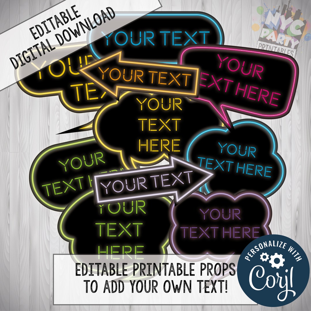 Editable Photo Booth Props, Neon Editable Props, Edit With CORJL, Edit ...