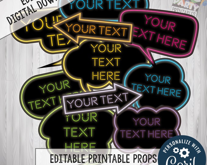 80th Birthday Party Printable Photo Booth Props. Multicolored NEON ...